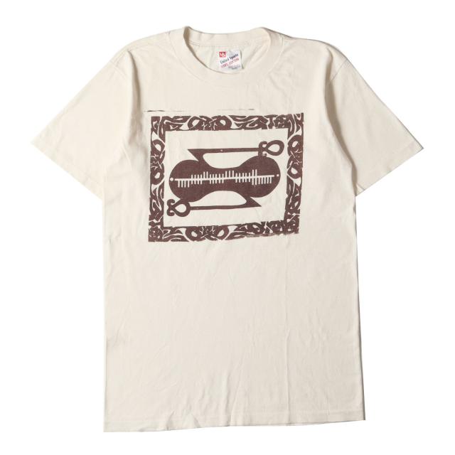 M.W.O.B.H.M. Tシャツ サイズ:M 00s 手刷りプリント クルーネックTシャツ リストバンド付き (United Sportsボディ / USA製) ナチュラル トップス カットソー 半袖 アーカイブ【メンズ】【中古】【K4325】