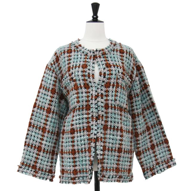 kijinokanosei キジノカノウセイ ジャケット グレー系 サイズ:FREE / 23秋冬 ウール ツイード ノーカラー フリンジ ジャケット / ドロップショルダー 三寒四温 ウール / アウター ブルゾン 上着 / 日本製【レディース】【中古】【K4331】