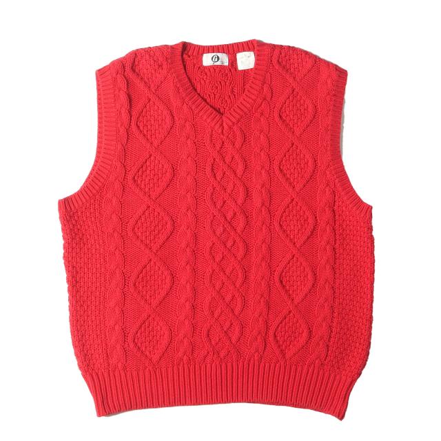 GOOD ENOUGH グッドイナフ ベスト サイズ:M / 90s フィッシャーマンニット Vネック ベスト / レッド / トップス セーター / アーカイブ【メンズ】【中古】【K4332】
