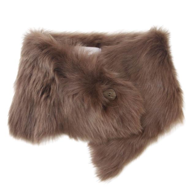 GUSHLOW＆COLE ガシュロウアンドコール ストール ブラウン /トスカーナラム ボタン付き ストール / ティペット 羊革 ファー / イギリス製 / ファッション アイテム 小物【レディース】【中古】【美品】【K4337】