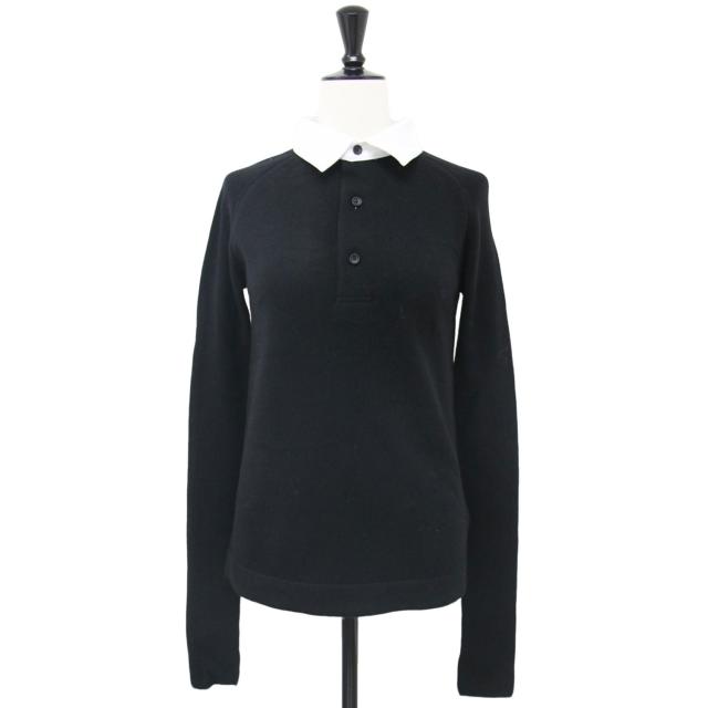 THE RERACS ザ リラクス ニット ブラック ホワイト 黒白 サイズ:38(M) / 24秋冬 ウール カシミヤ クレリック ポロ ニット / 長袖 襟付き タイト / トップス セーター / 日本製【レディース】【中古】【美品】【K4337】