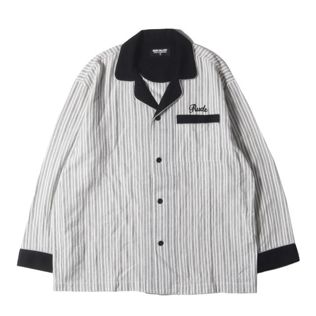 RUDE GALLERY ルードギャラリー シャツ サイズ:2 / マルチストライプ パジャマシャツ (PAJAMA SHIRTS) / ホワイト グレー / トップス カジュアルシャツ 長袖 / 日本製【メンズ】【中古】【K4338】