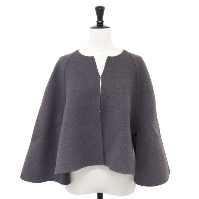 TEN. テン ケープ チャコールグレー ブルー サイズ:M / Aライン ショート丈 ケープ / ポンチョ ノーカラー リバー素材 バイカラー フレア ウール / アウター コート 上着 羽織り / 日本製【レディース】【中古】【K4338】