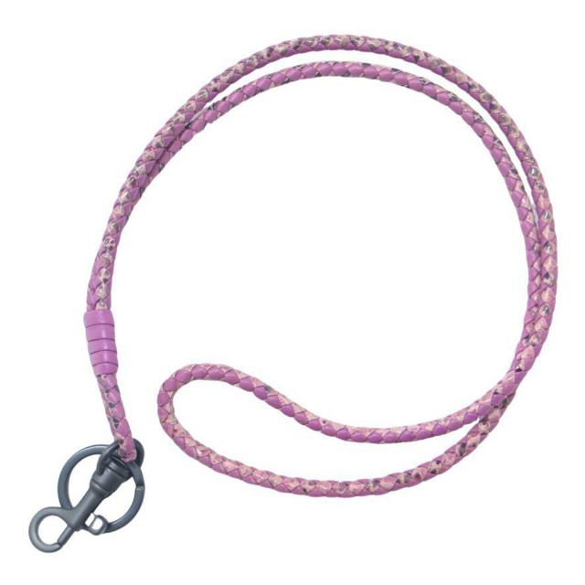 BOTTEGA VENETA ボッテガヴェネタ イントレチャート ロング ストラップ / ネックストラップ 編み込み レザー キーリング / パープル / イタリア製【レディース】【中古】【K4339】