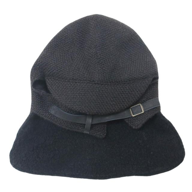 La Maison de Lyllis メゾンドリリス キャップ / 23秋冬 スノー キャップ / ウール ツイード 裏ボア フード / ダークブラウン ブラック / 日本製 / ブランド 帽子【レディース】【中古】【K4340】