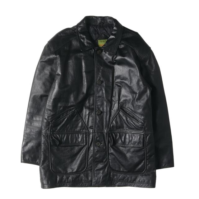 90s - 00s ヴィンテージ古着 コート サイズ:L / 90s CALICO BALL カウレザー 裏地キルティング ハーフコート / ブラック 黒 / アウター ジャケット 上着【メンズ】【中古】【K4342】