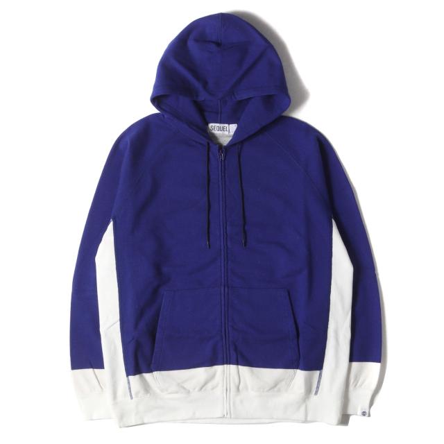 SEQUEL シークエル シャツ サイズ:M / 2トーン リバースウィーブ ジップ スウェット パーカー / ブルー ホワイト / トップス フーディー【メンズ】【K4345】