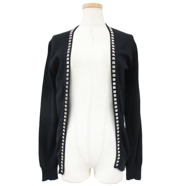 HYSTERIC GLAMOUR ヒステリックグラマー カーディガン ニット トップス ブラック 黒 FREE 長袖 スタッズ ハイゲージ コットン 綿 おしゃれ シンプル 無地 きれいめ 大人女子 ブランド 上品 ベーシック フェミニン オフィスカジュアル【レディース】【中古】【K4050】