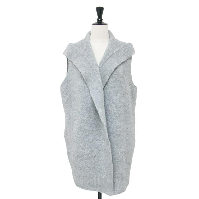 theory luxe セオリーリュクス カーディガン グレー サイズ:38(M) / 24秋冬 フード トッパー カーディガン / Piazzo Dora SL ベスト ジレ ノースリーブ ブークレー ウール / トップス 羽織り【レディース】【中古】【美品】【K4353】