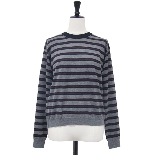 MARNI マルニ ニット グレー サイズ:38(M) / バックリボン ボーダー ニット / 長袖 クルーネック バックオープン ハイゲージ カシミヤ / イタリア製 / トップス セーター【レディース】【中古】【美品】【K4354】