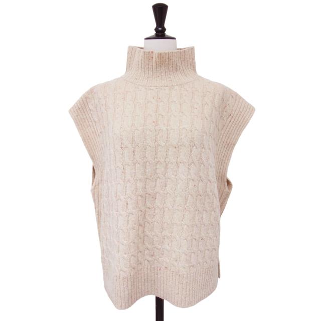 ASTRAET アストラット ニット ベージュ サイズ:FREE / W/N 3G ケーブル ハイネック ノースリーブ ニット / ベスト リブ スリット ネップ ウール / トップス セーター【レディース】【中古】【K4356】