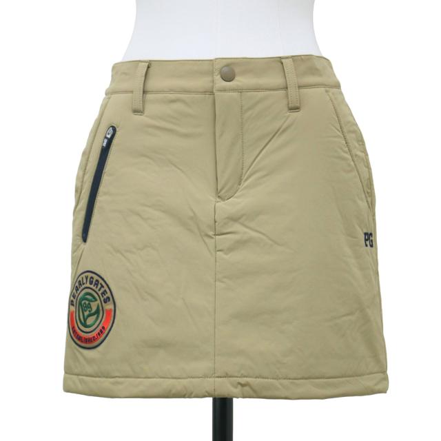 PEARLY GATES パーリー ゲイツ スカート ベージュ サイズ:0(S) / ワッペン ミニ スカート / ロゴ 刺繍 中綿 ナイロン / ボトムス 【レディース】【中古】【美品】【K4359】