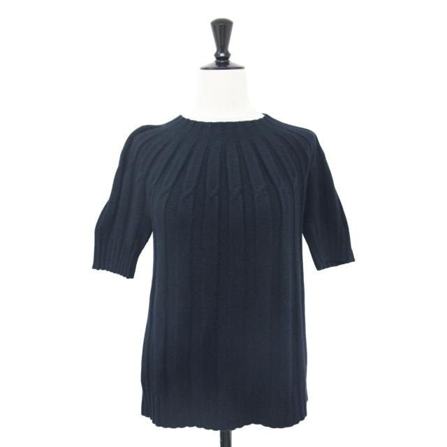 BOTTEGA VENETA ボッテガヴェネタ ニット ネイビー 紺 サイズ:38(M) / カシミヤ ハイネック 半袖 ニット / プルオーバー ワイドリブ / イタリア製 / トップス セーター【レディース】【中古】【K4359】
