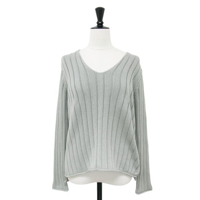 GALERIE VIE ギャルリー ヴィー ニット グレー サイズ:S(9号) / ワイドリブ コットン ニット / プルオーバー 長袖 Vネック / トップス セーター【レディース】【K4367】