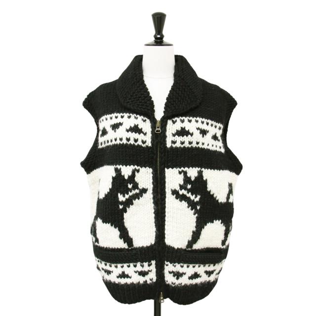 SUM1 STYLE スミ スタイル ベスト ブラック ホワイト 黒白 サイズ:FREE / 24秋冬 柴犬 カウチン ベスト / ニット ジップアップ アニマル 手編み / ウール / トップス セーター 【レディース】【中古】【美品】【K4369】