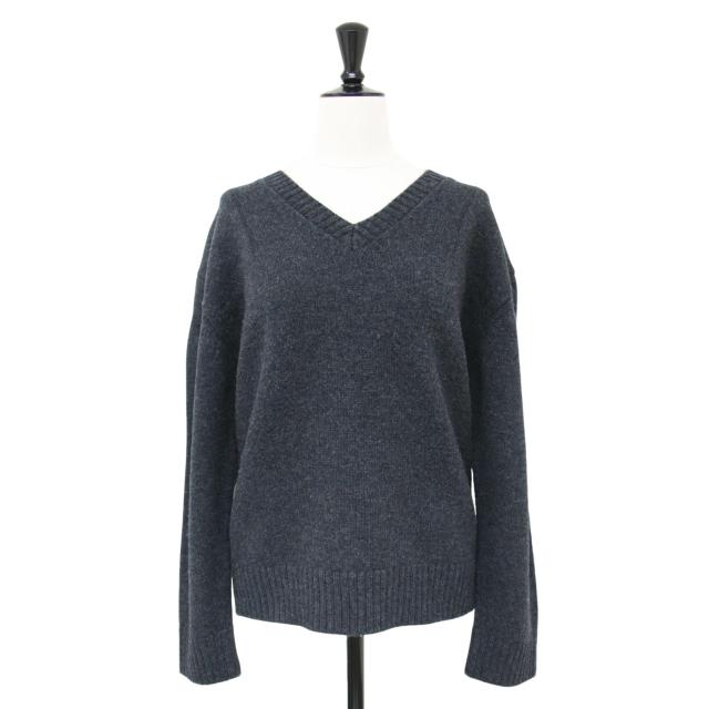 Plage プラージュ ニット グレー サイズ:FREE / 24秋冬 スクエア ショルダー ニット / セーター 長袖 Vネック ウール / トップス プルオーバー【レディース】【中古】【K4376】