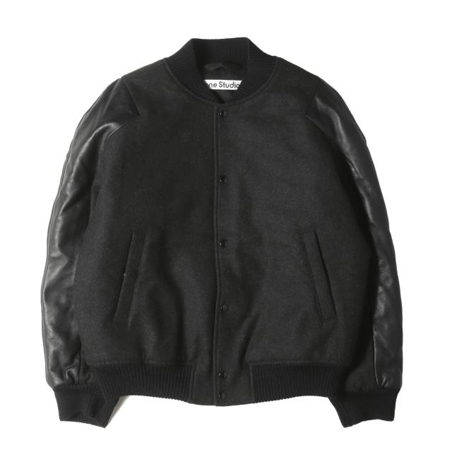 ACNE STUDIOS アクネ ストゥディオズ ジャケット サイズ:48 / 24AW メランジ ウール＆レザー ボンバージャケット (242129M175000) / ブラック 黒 / アウター ブルゾン ジャンパー 上着【メンズ】【中古】【美品】【K4381】