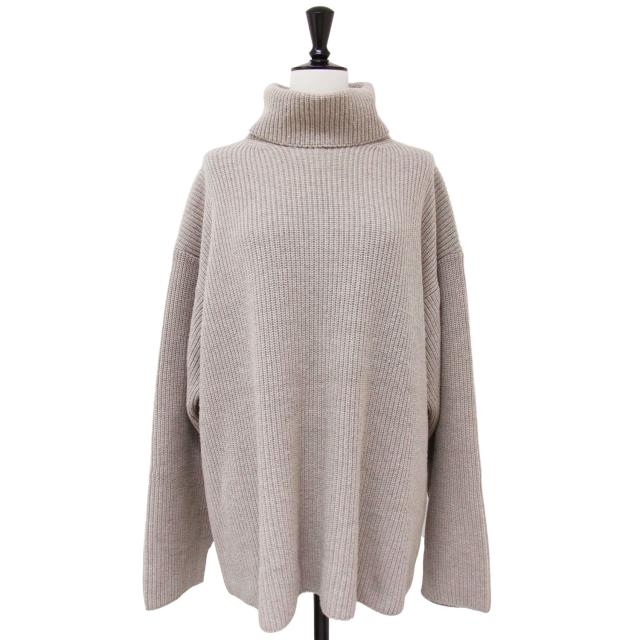 FLORENT フローレント ニット ベージュ サイズ:FREE ハイネック コットン ウール ニット / Geelong Lambs Wool Hight Neck Sweater セーター 長袖 畦編み スリット トップス セーター【レディース】【中古】【K4270】