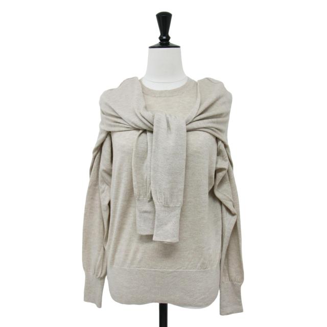 VERMEIL par iena ヴェルメイユ パー イエナ ニット ベージュ サイズ:FREE / ウール 2WAY デザイン ツイン ニット / Vネック クルーネック 長袖 プルオーバー ハイゲージ / トップス セーター【レディース】【中古】【K4384】