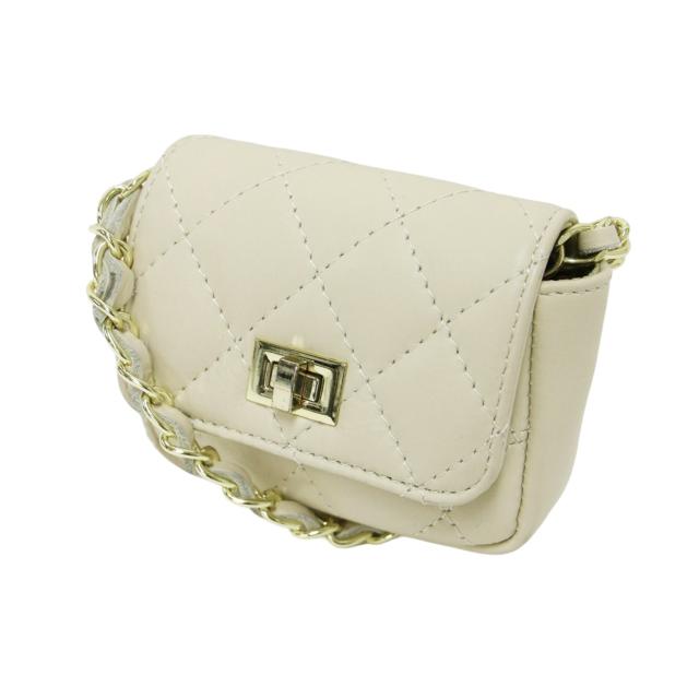 AULENTTI オウレンティ バッグ オフホワイト ゴールド / レザー キルティング チェーン ショルダーバッグ / ミニ クロスボディ / 肩掛け / イタリア製 / ブランド カバン【レディース】【中古】【K4384】