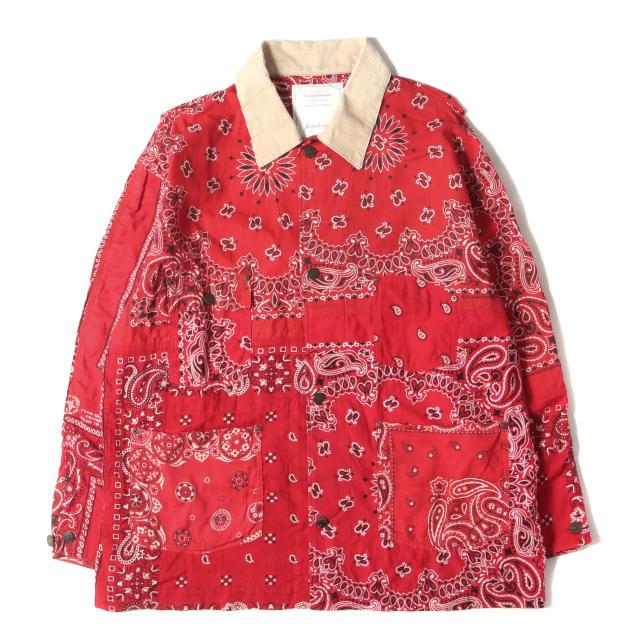 READYMADE レディメイド ジャケット サイズ:1 20AW ヴィンテージ バンダナ リメイク バーン コート カバーオール Bandana Burn Coat レッド アウター ブルゾン 上着【メンズ】【中古】【K4064】