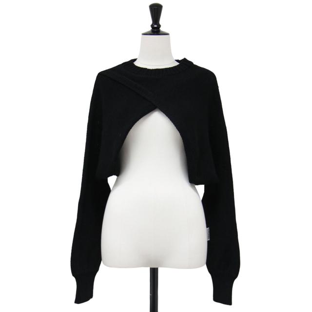 UNITED ARROWS ユナイテッドアローズ ニット ブラック 黒 サイズ:FREE / 2WAY クロップド ニット / プルオーバー 長袖 クルーネック コットン / 日本製 / トップス セーター【レディース】【中古】【K4388】