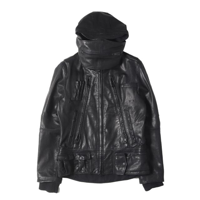 AVIREX アヴィレックス ジャケット サイズ:L / P.D.W カウレザー ミリタリー フード ジャケット / ブラック 黒 / アウター ブルゾン 上着【メンズ】【中古】【K4390】