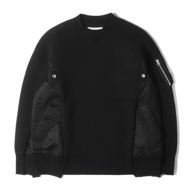 Sacai サカイ ジャケット サイズ:1 / 20SS MA-1ドッキング ス スポンジ スウェット プルオーバー ジャケット (Sponge Sweat × Ma-1 Pullover) / ブラック 黒 / アウター ブルゾン 上着【メンズ】【中古】【K4394】