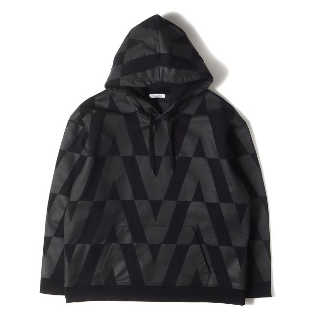 VALENTINO ヴァレンティノ パーカー サイズ:L / 総柄 Vロゴ プリント スウェット パーカー (WV0MF18I 7SU N01) / ブラック 黒 / イタリア製 / トップス フーディー プルオーバー【メンズ】【中古】【美品】【K4394】