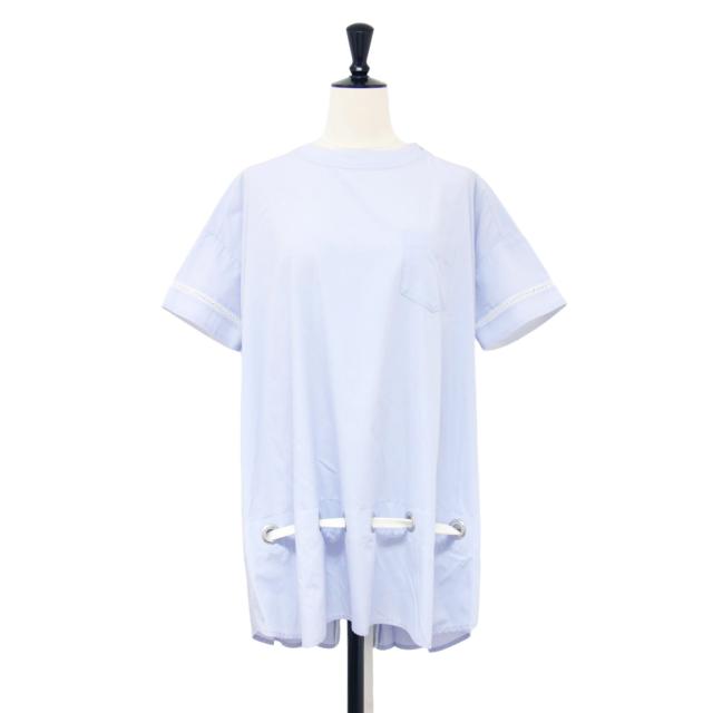 Sacai サカイ ブラウス ライトブルー サイズ:表記なし / ハトメ リボン ショートスリーブ ブラウス / 半袖 クルーネック はしごレース / トップス カットソー シャツ【レディース】【中古】【K4398】