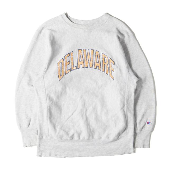 Champion vintage チャンピオン ヴィンテージ スウェット サイズ:L / 90s 刺繍タグ リバースウィーブ カレッジ スウェットシャツ (USA製 / デラウェア大学モデル) / ヘザーグレー / トップス トレーナー プルオーバー【メンズ】【中古】【K4403】
