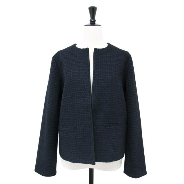 Demi-Luxe BEAMS デミルクス ビームス ジャケット ブラック ネイビー サイズ:40(L) / 24春夏 ツイード クルーネック ジャケット / ノーカラー ラメ コットン / アウター ブルゾン 上着 羽織り【レディース】【K4401】