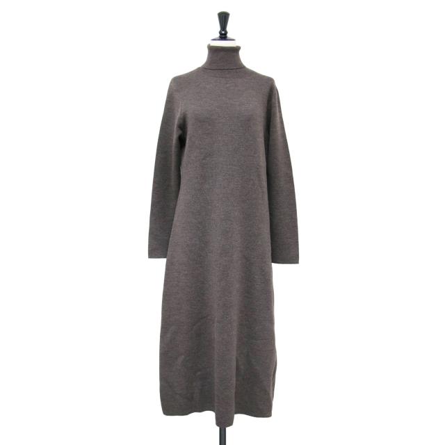 SLOANE スローン ワンピース  ダークブラウン サイズ:1(S) / 24秋冬  Demi-Luxe BEAMS ミラノリブ タートル ワンピース / ニット ロング丈 長袖 フレア ウール / 日本製 / トップス ドレス【レディース】【中古】【K4403】