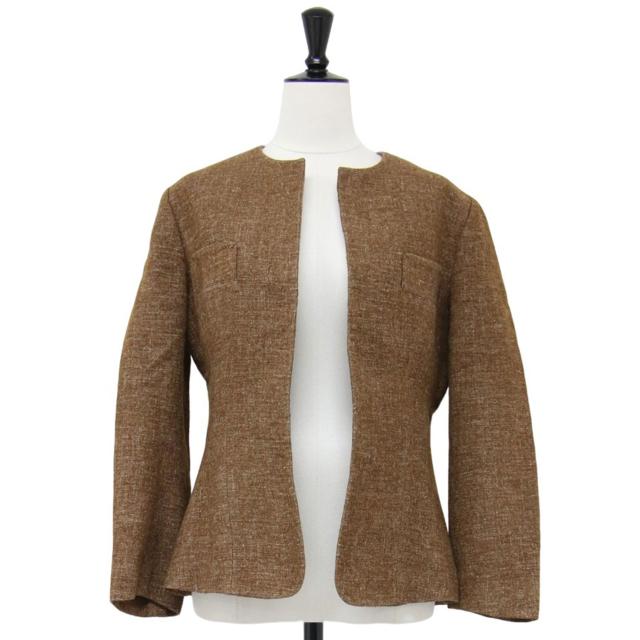 Yohji Yamamoto ヨウジヤマモト ジャケット ブラウン サイズ:S / ノーカラー ショート ジャケット FY-J13-187 / ウール リネン ダーツ / 90年代 / 日本製 / アウター ブルゾン 上着【レディース】【中古】【K4407】