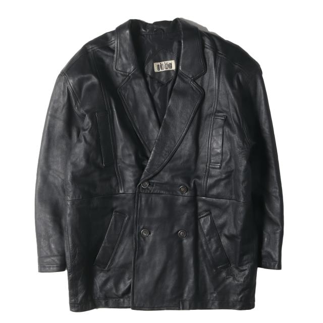 90s - 00s ヴィンテージ古着 コート サイズ:L / 80s - 90s ダブルブレスト ラムレザー コート / LABANNE 東京青山 / ブラック 黒 / アウター ジャケット ブルゾン【メンズ】【中古】【K4408】