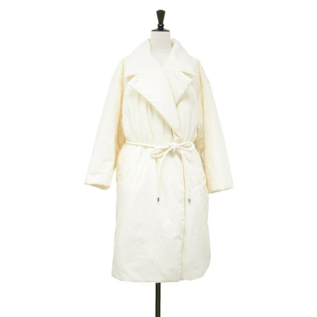 UNITED ARROWS ユナイテッドアローズ コート オフホワイト 白 サイズ:36(S) / パディング テーラード コート / ロング丈 中わた ベルト ナイロン / アウター ジャケット 上着 軽量【レディース】【K4409】