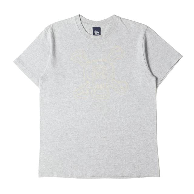 STUSSY ステューシー Tシャツ サイズ:M 90s OLD STUSSY 紺タグ クロスボーンスカル クルーネック Tシャツ USA製 ヘザーグレー トップス カットソー 半袖【メンズ】【中古】【K4168】