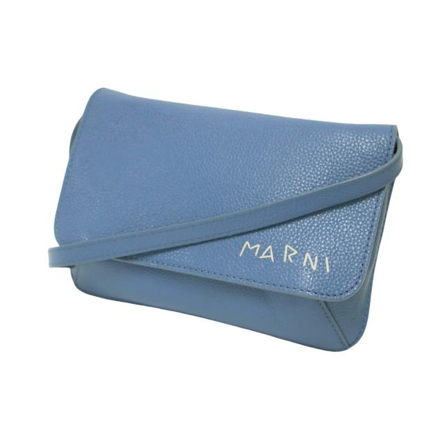 MARNI マルニ バッグ ブルー / 25春夏 レザー製 ショルダー バッグ / マルニ メンディング ロゴ 刺繍 クロスボディ フラップ / イタリア製 / ブランド カバン【レディース】【中古】【K4409】