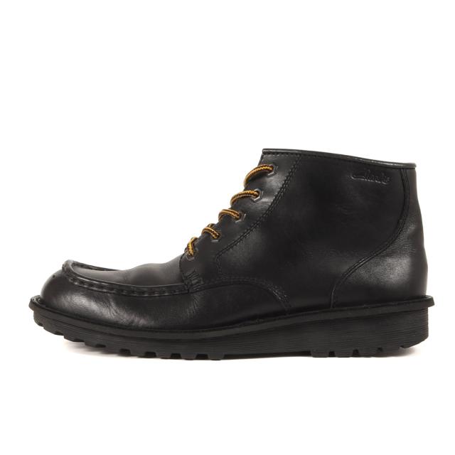 Clarks クラークス サイズ:UK8 / チェックウール ライニング レザー ブーツ / ブラック 黒 / ブランド シューズ 靴【メンズ】【中古】【美品】【K4434】