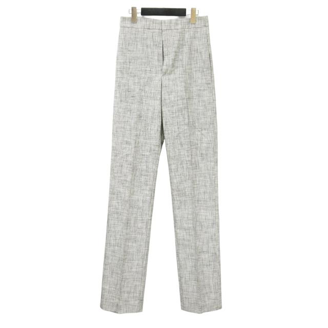 ISABEL MARANT イザベル マラン パンツ ブラック ホワイト 黒白 サイズ:34(S) / サマーツイード ストレート パンツ / トラウザーズ スラックス センタープレス コットン / ボトムス ズボン【レディース】【K4417】
