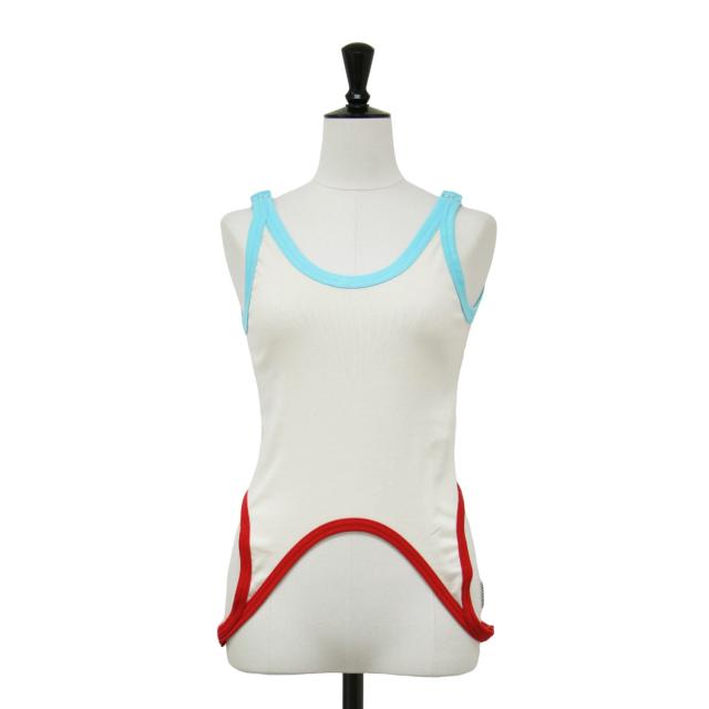 JANE SMITH ジェーンスミス タンクトップス クリーム サイズ:38(M) / 25春夏 コットン タンクトップ 25SCT-#711L / COTTON RIB UP AND DOWN TANK TOP / バイカラー パイピング ドットボタン / トップス 【レディース】【中古】【美品】【K4420】