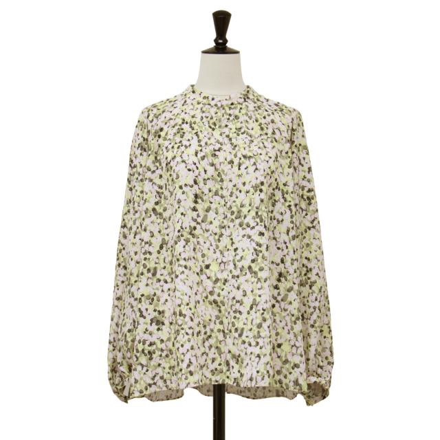 theory luxe セオリーリュクス ブラウス イエロー系 サイズ:38(M) / 24秋冬 フラワー プリント バンドカラー ブラウス / ピンタック 長袖 ラグランスリーブ / トップス シャツ カットソー【レディース】【中古】【美品】【K4424】