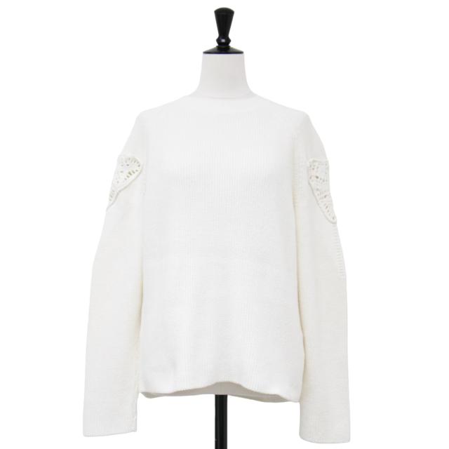 theory luxe セオリーリュクス ニット ホワイト 白 サイズ:38(M) / 24秋冬 かぎ針編み パッチワーク クルーネック ニット / Bonz Tylon プルオーバー 長袖 コットン ウール ウォッシャブル / トップス セーター【レディース】【中古】【美品】【K4425】