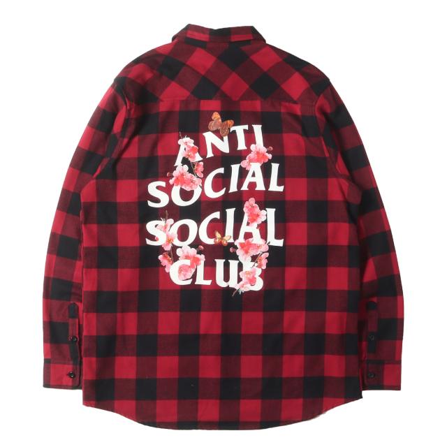 Anti Social Social Club アンチ ソーシャル ソーシャル クラブ シャツ サイズ:L / 桜ロゴ バッファローチェック フランネルシャツ / レッド ブラック 赤黒 / トップス カジュアルシャツ 長袖【メンズ】【中古】【美品】【K4428】