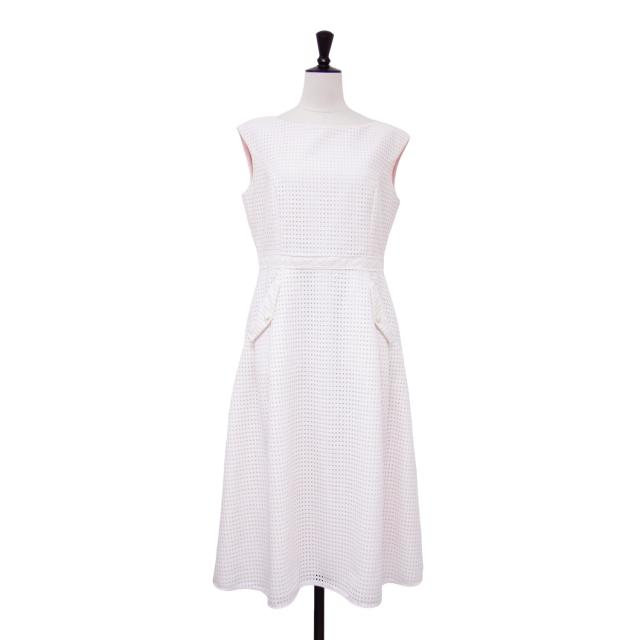 TOCCA トッカ ドレス ホワイト ピンク サイズ:4(L) / QUATRE SAISONS ドレス / メッシュ レース ノースリーブ ミディ / トップス ワンピース 【レディース】【中古】【美品】【K4429】