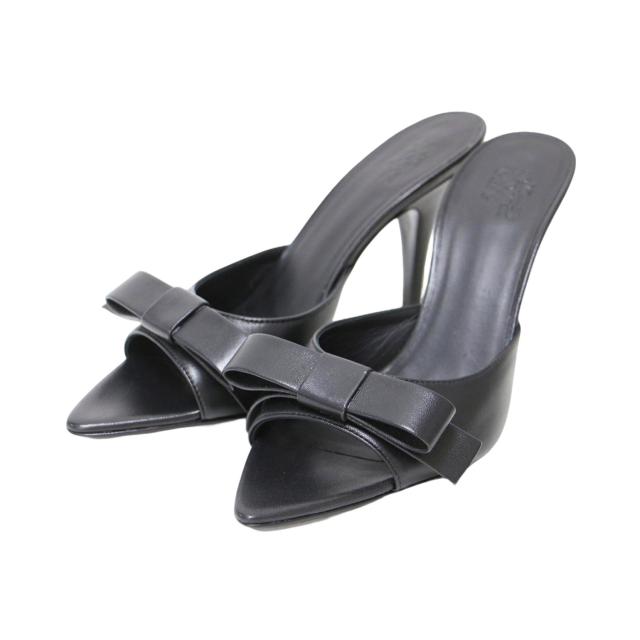 GIA BORGHINI ジアボルギーニ サンダル ブラック 黒 サイズ:37(24.0cm) / レザー リボン モチーフ ハイヒール サンダル / ポインテッド ミュール / イタリア製 / シューズ 靴【レディース】【K4430】