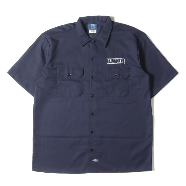 CALIFOLKS カリフォークス シャツ サイズ:L / 24SS Dickies カスタム ロゴ 刺繍 半袖 ワーク シャツ (Dickies Custom Work Shirt Short Sleeve) / ネイビー 紺 / トップス カジュアルシャツ / コラボ【メンズ】【中古】【新品同様】【K4431】