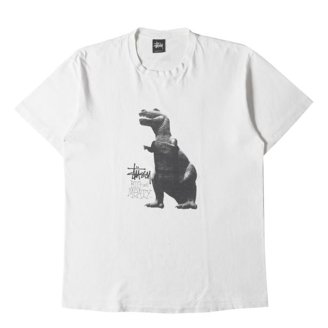 STUSSY ステューシー Tシャツ サイズ:L / 90s OLD STUSSY 紺タグ T-REX / 恐竜 クルーネック Tシャツ (USA製) / ホワイト 白 / トップス カットソー 半袖 プルオーバー【メンズ】【中古】【K4434】