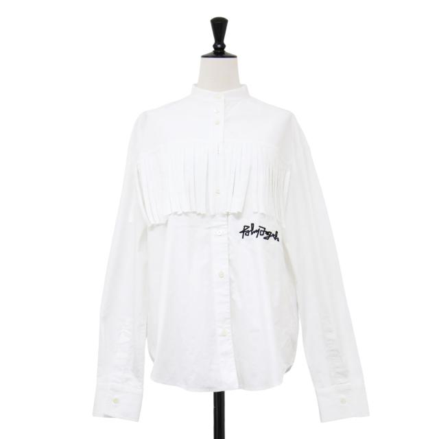 Palm Angels パーム エンジェルス ブラウス ホワイト 白 サイズ:38(M) / コットン フリンジ付き 長袖 シャツ / スタンドカラー ロゴ 刺繍 / トップス ブラウス / イタリア製【レディース】【中古】【K4434】