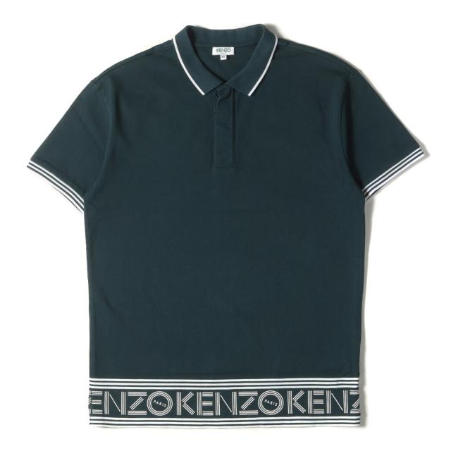 KENZO ケンゾー ポロシャツ サイズ:XS / ヘム ロゴ フライフロント ポロシャツ (F665PO0234BD) / グリーン / トップス 半袖【メンズ】【中古】【K4438】